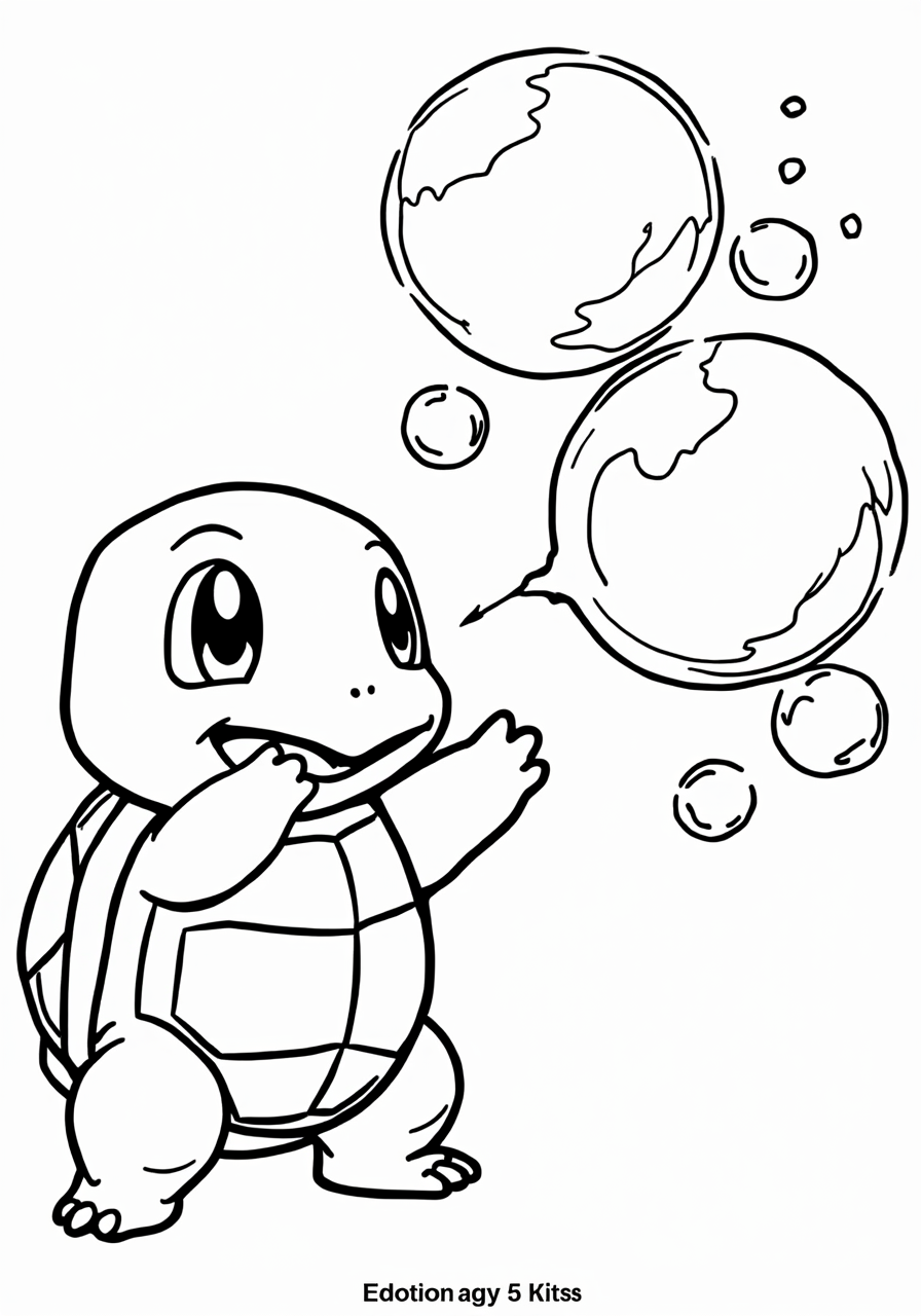 Squirtle Blowing Giant Soap Bubbles - Free Pokémon Coloring Page