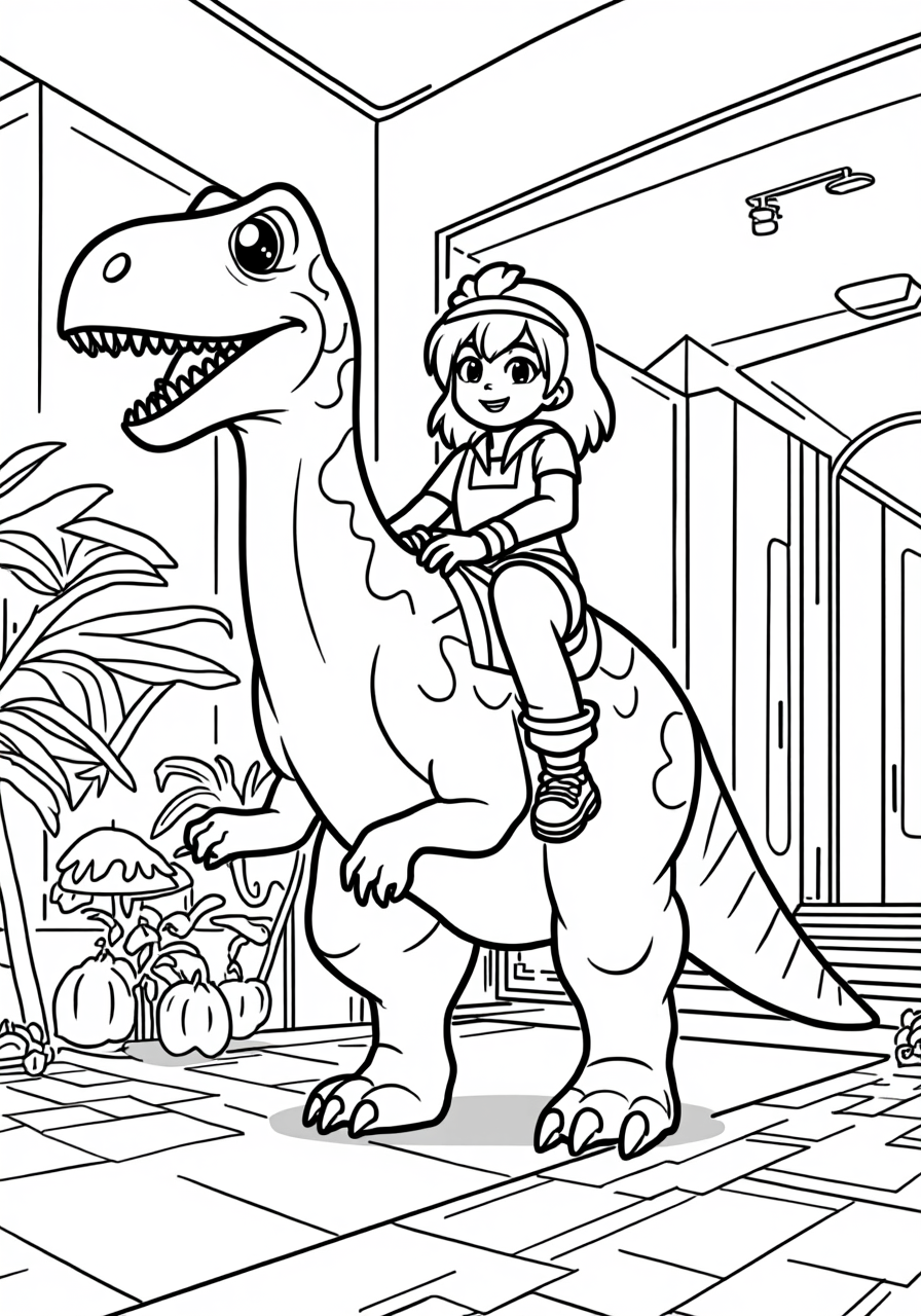 Player Riding Bron the Dinosaur Coloring Page – Free Poppy Playtime ...
