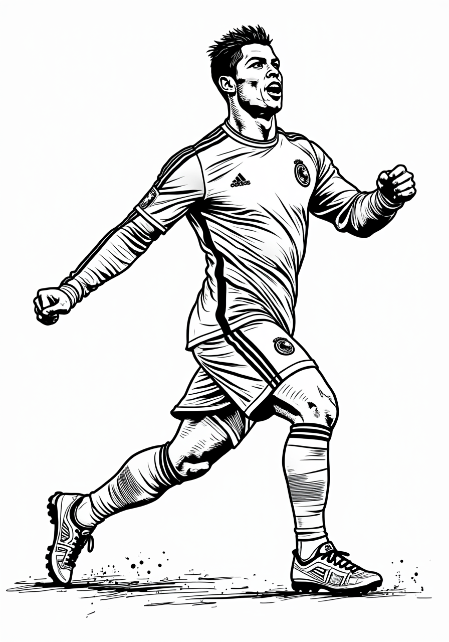 Ronaldo Showing His Famous Goal Celebration - Free Soccer Coloring Page