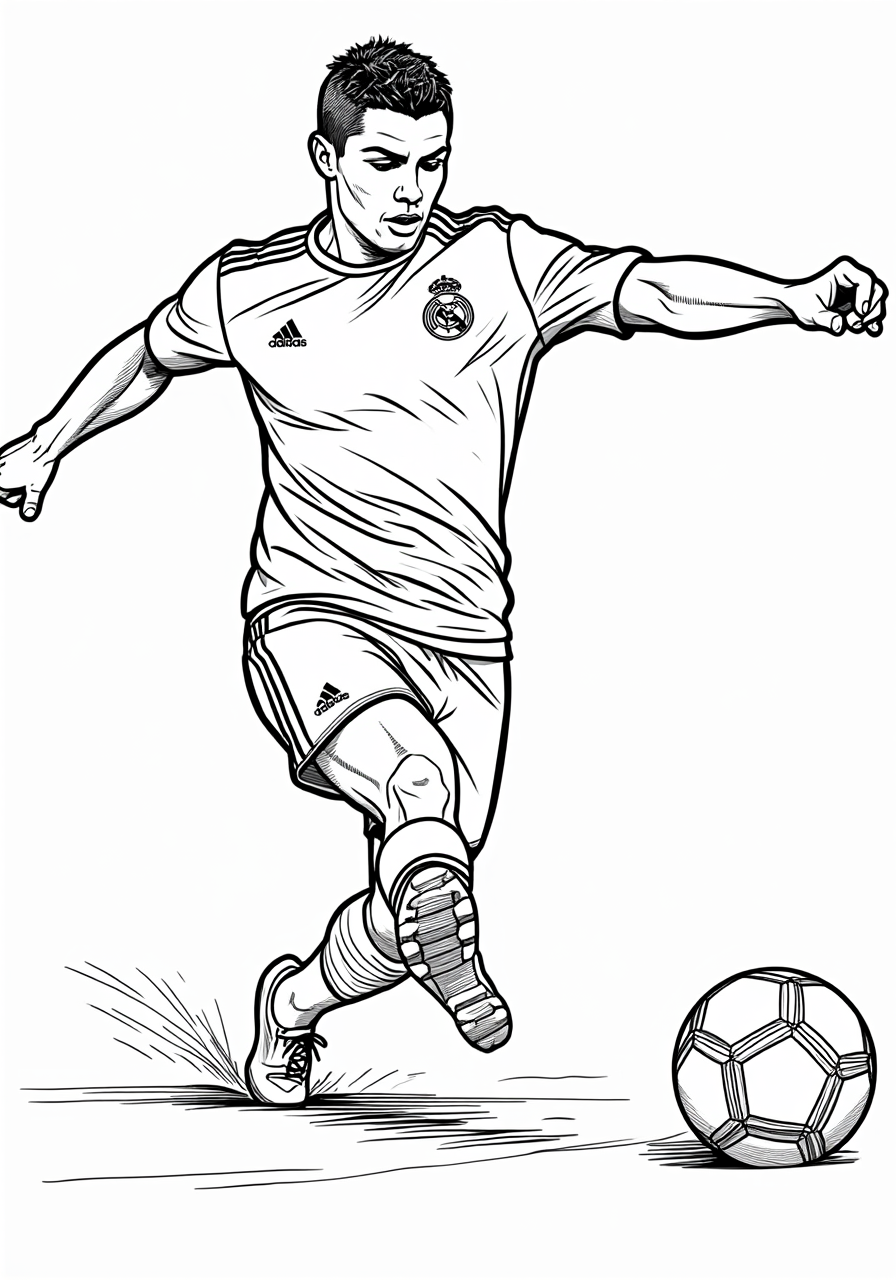 Ronaldo Taking A Powerful Free Kick - Free Soccer Coloring Page