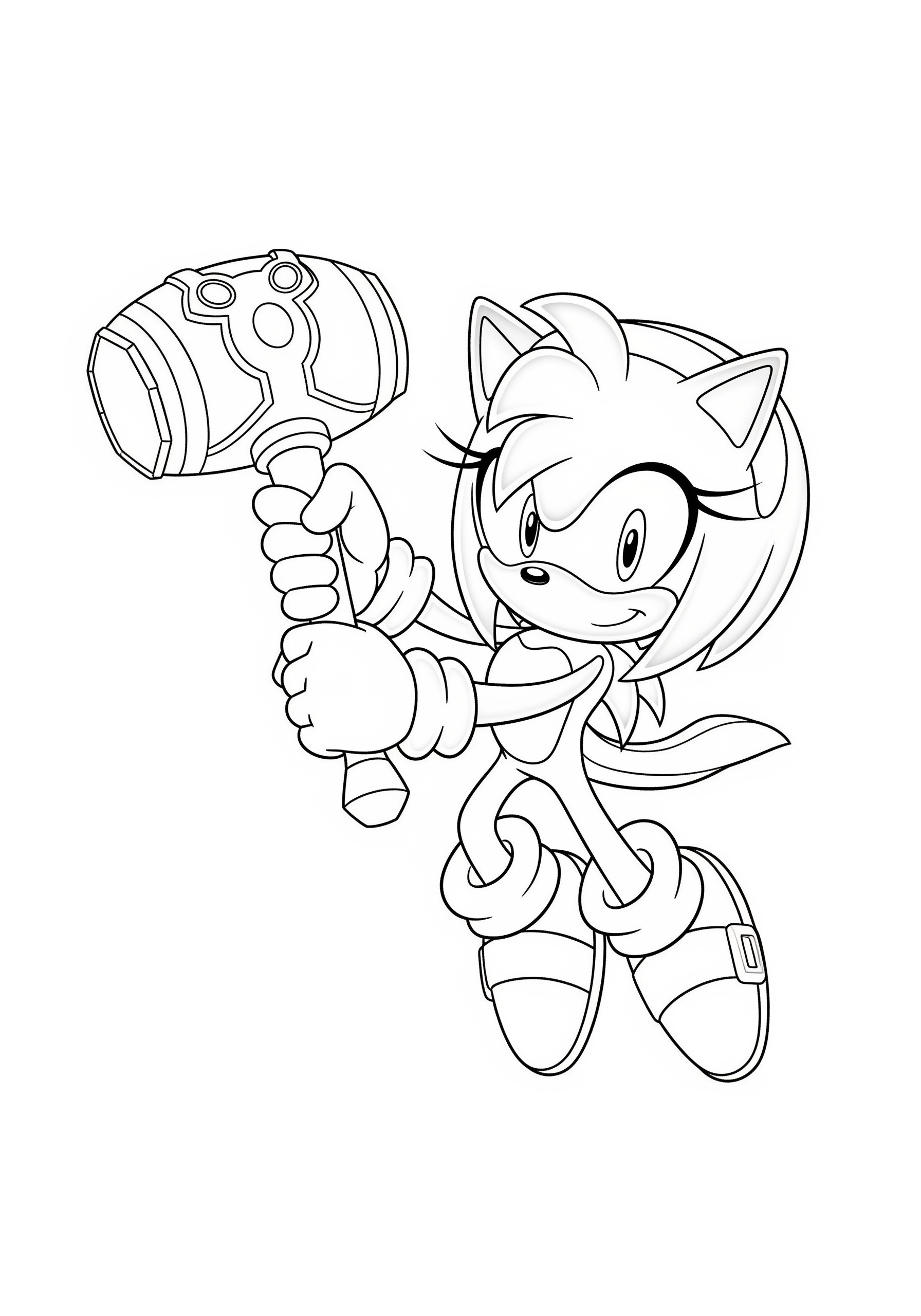 Amy Rose Leaping Her Piko Piko Hammer - Free Sonic Coloring Page