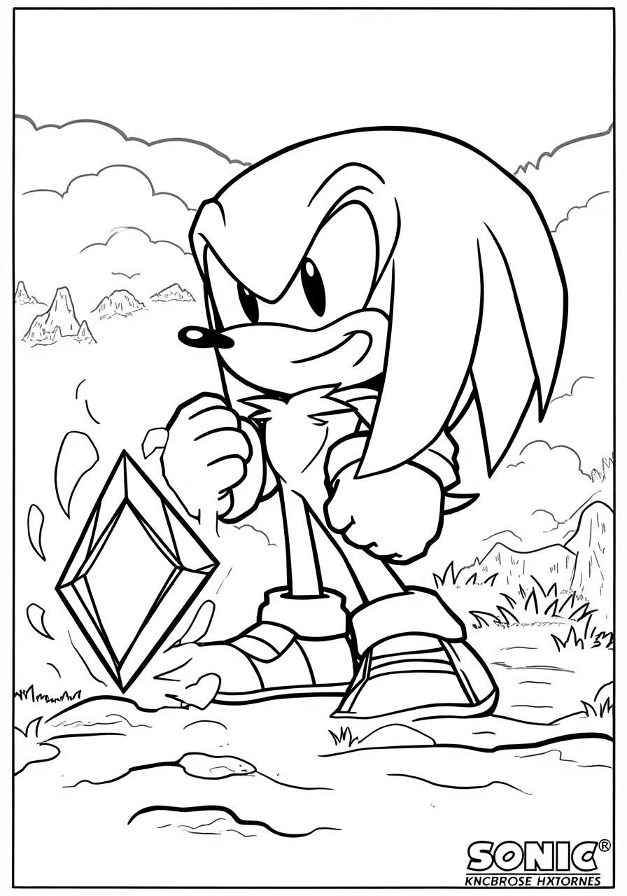 Knuckles Guarding The Master Emerald - Free Sonic Coloring Page
