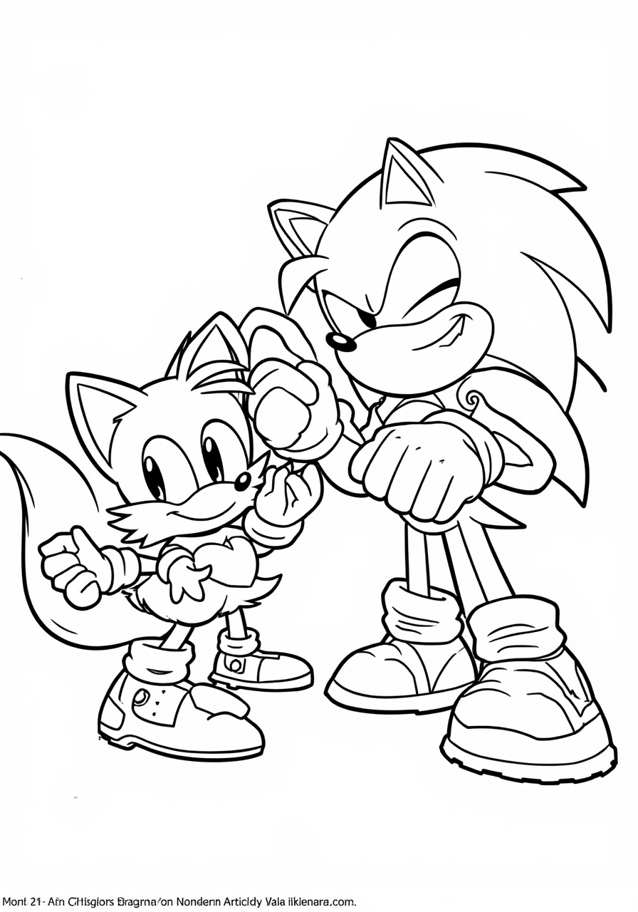 Sonic And Tails Fixing The Tornado Plane - Free Sonic Coloring Page