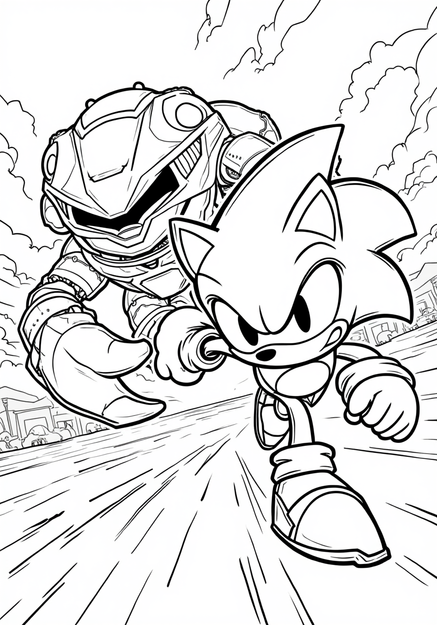 Sonic Escaping From A Giant Robot Crab - Free Sonic Coloring Page
