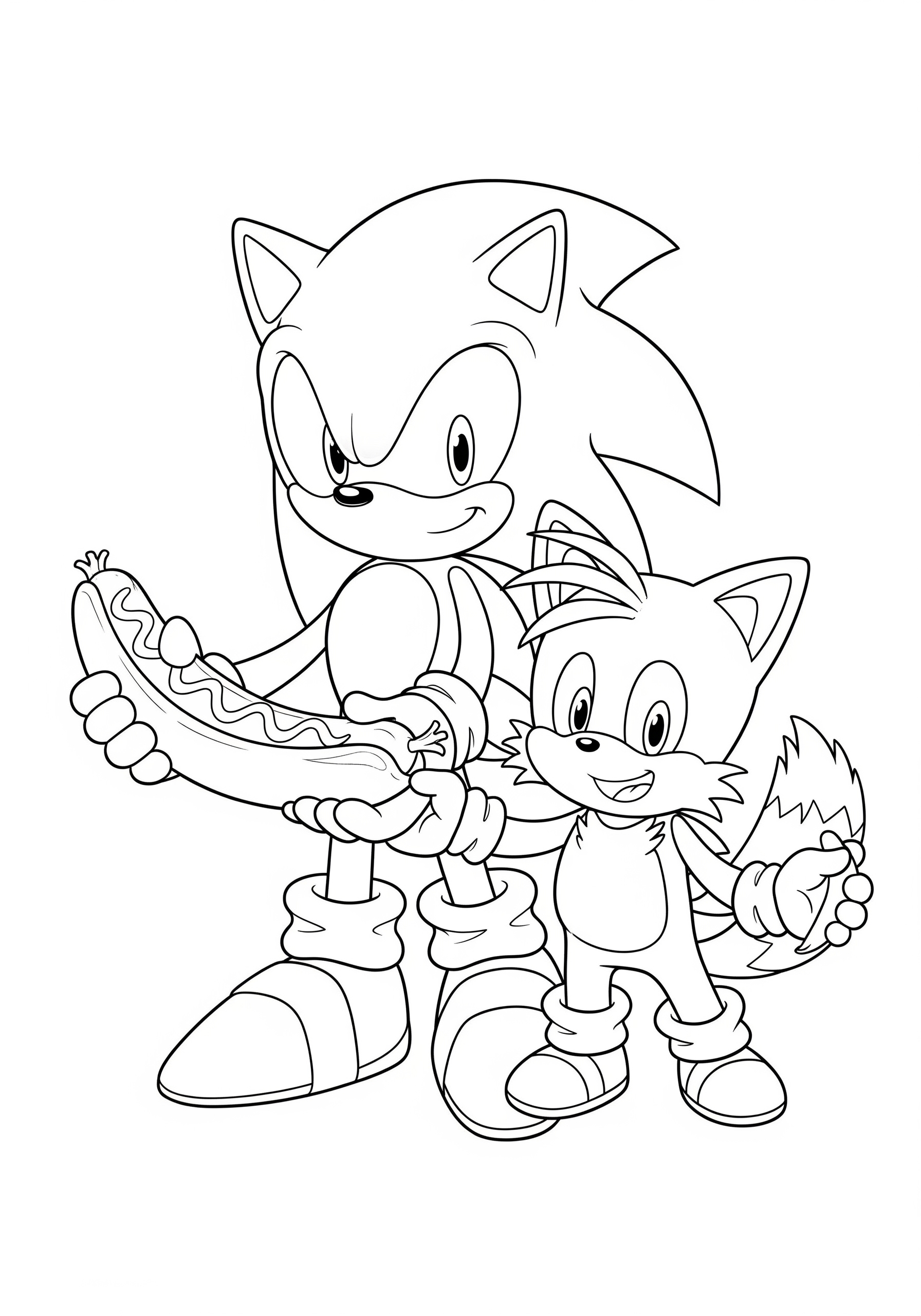 Sonic Sharing Chili Dogs With Friends - Free Sonic Coloring Page