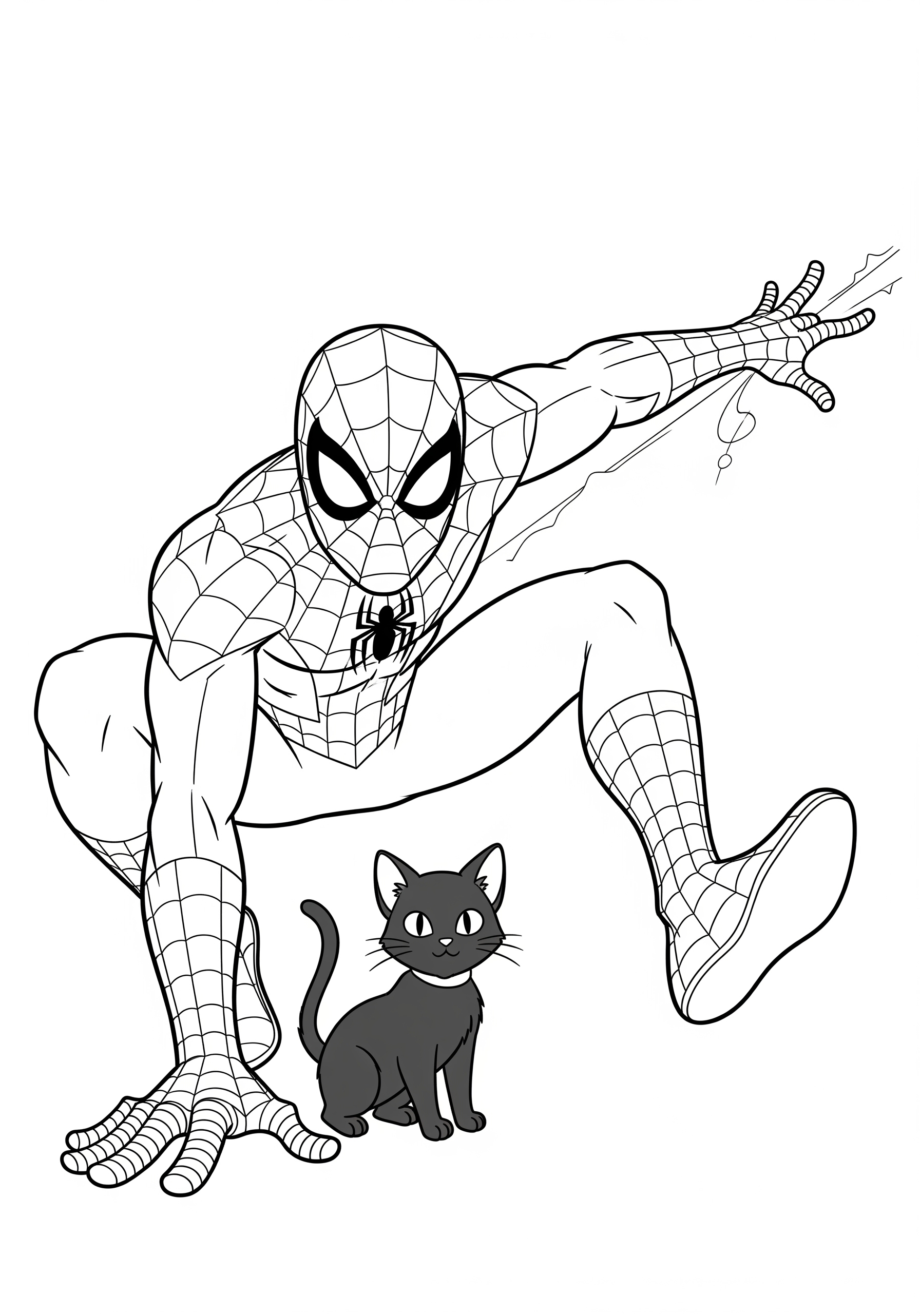 Spiderman And Black Cat Team Up - Free Superhero Coloring Page