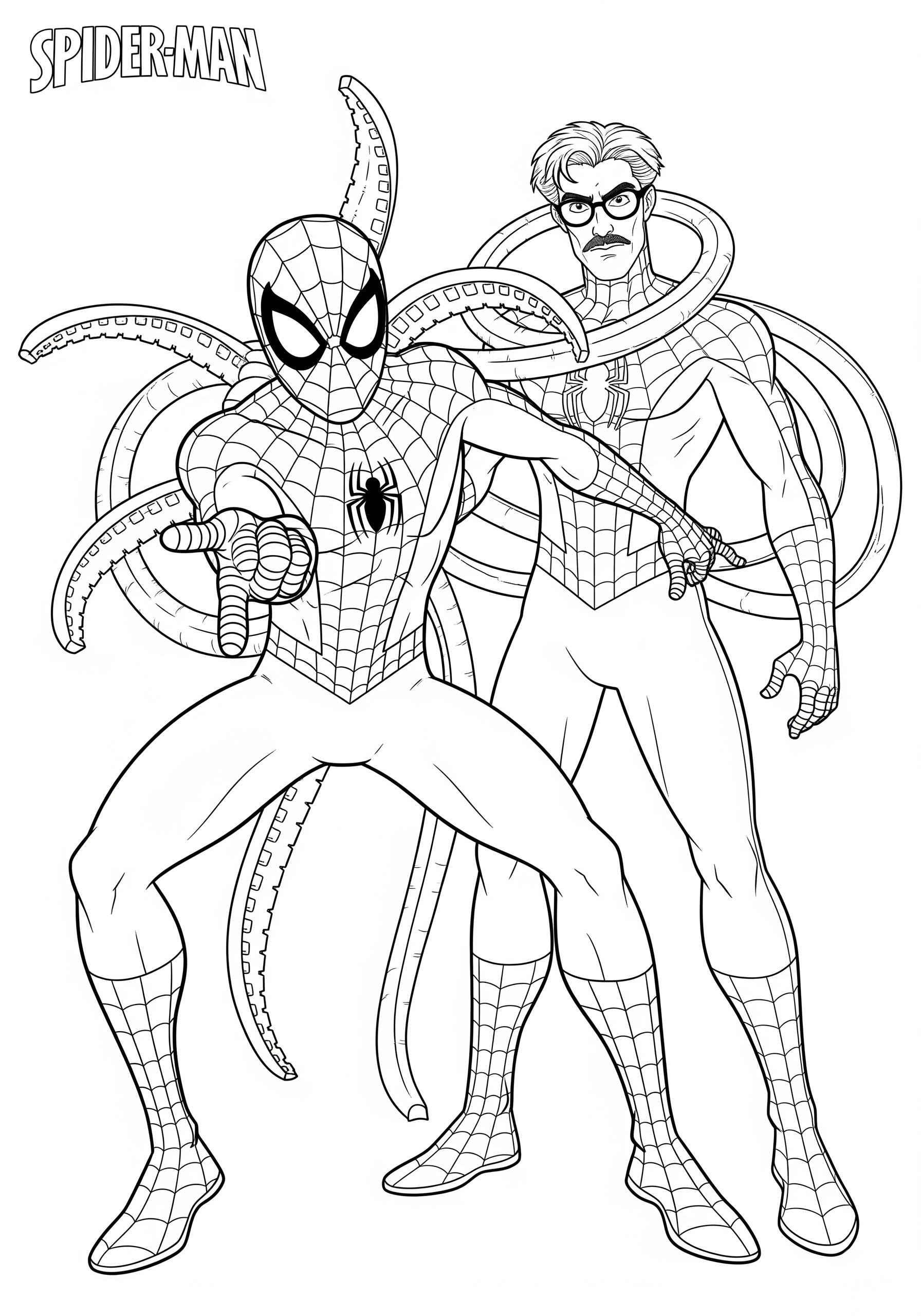Spiderman Battling Doctor Octopus – Free Action Coloring Page