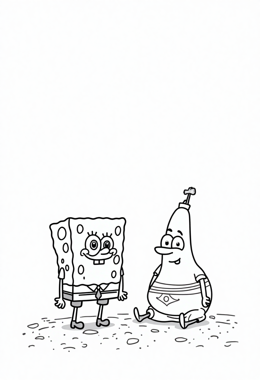 Spongebob And Gary Watching TV At Home - Free Coloring Page