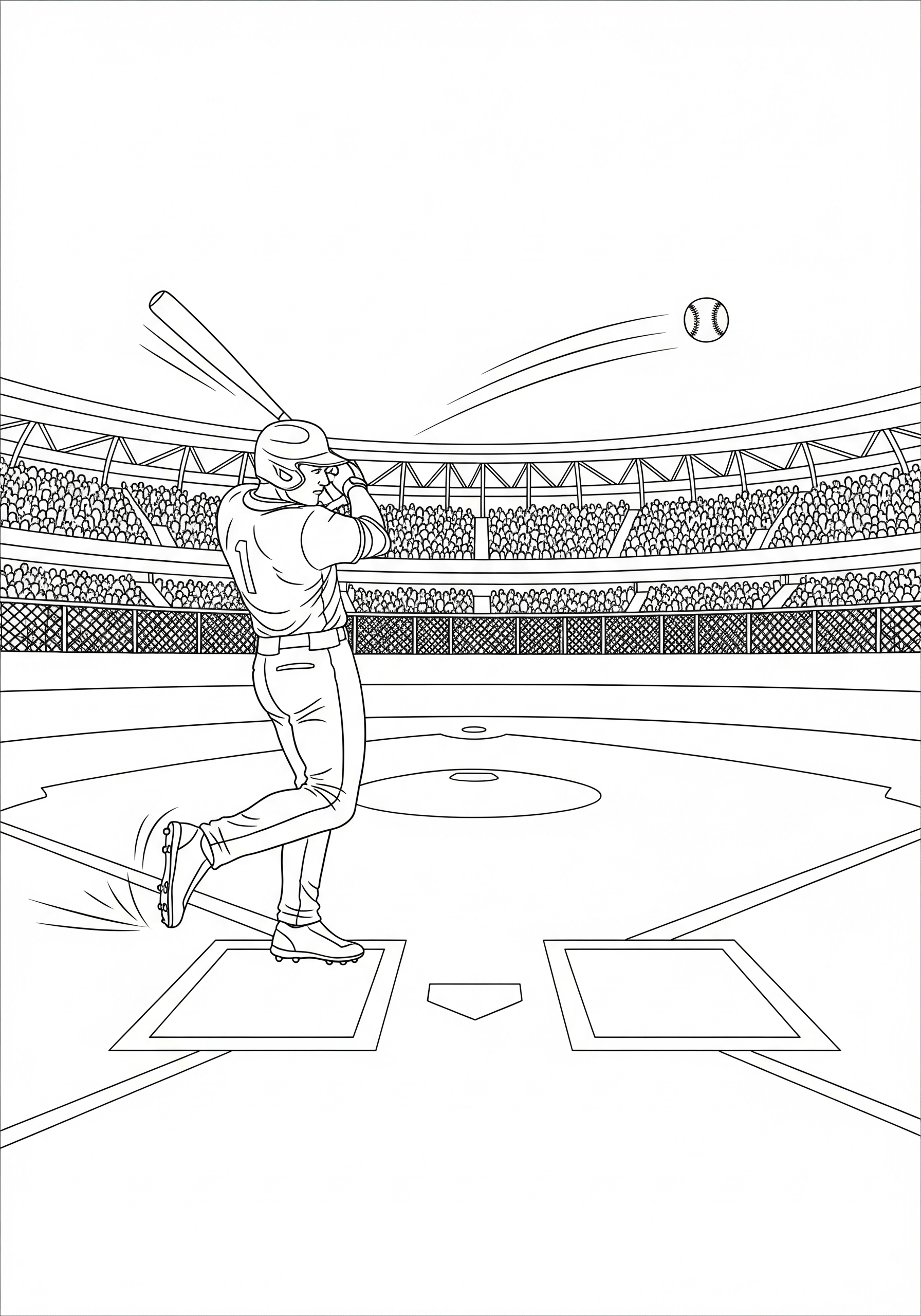 Baseball Batter Hitting A Home Run - Free Sports Coloring Page