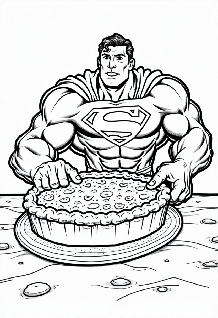 Superman Baking a Giant Pie - Free Printable Coloring Page