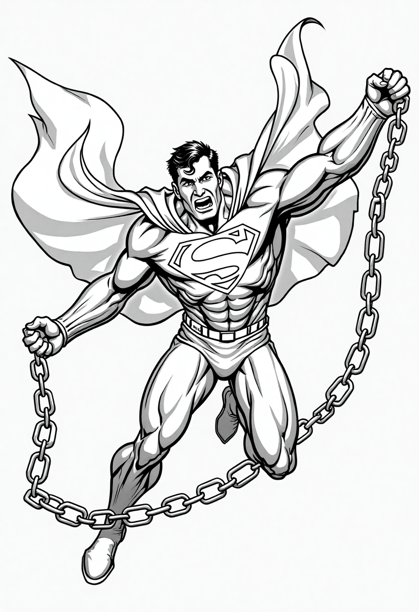 Superman Breaking Free From Chains - Free Printable Coloring Page