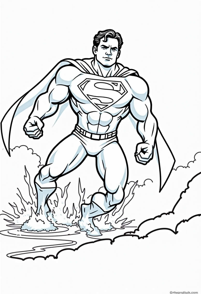 Superman Freezing A River With Ice Breath - Free Fun Coloring Page