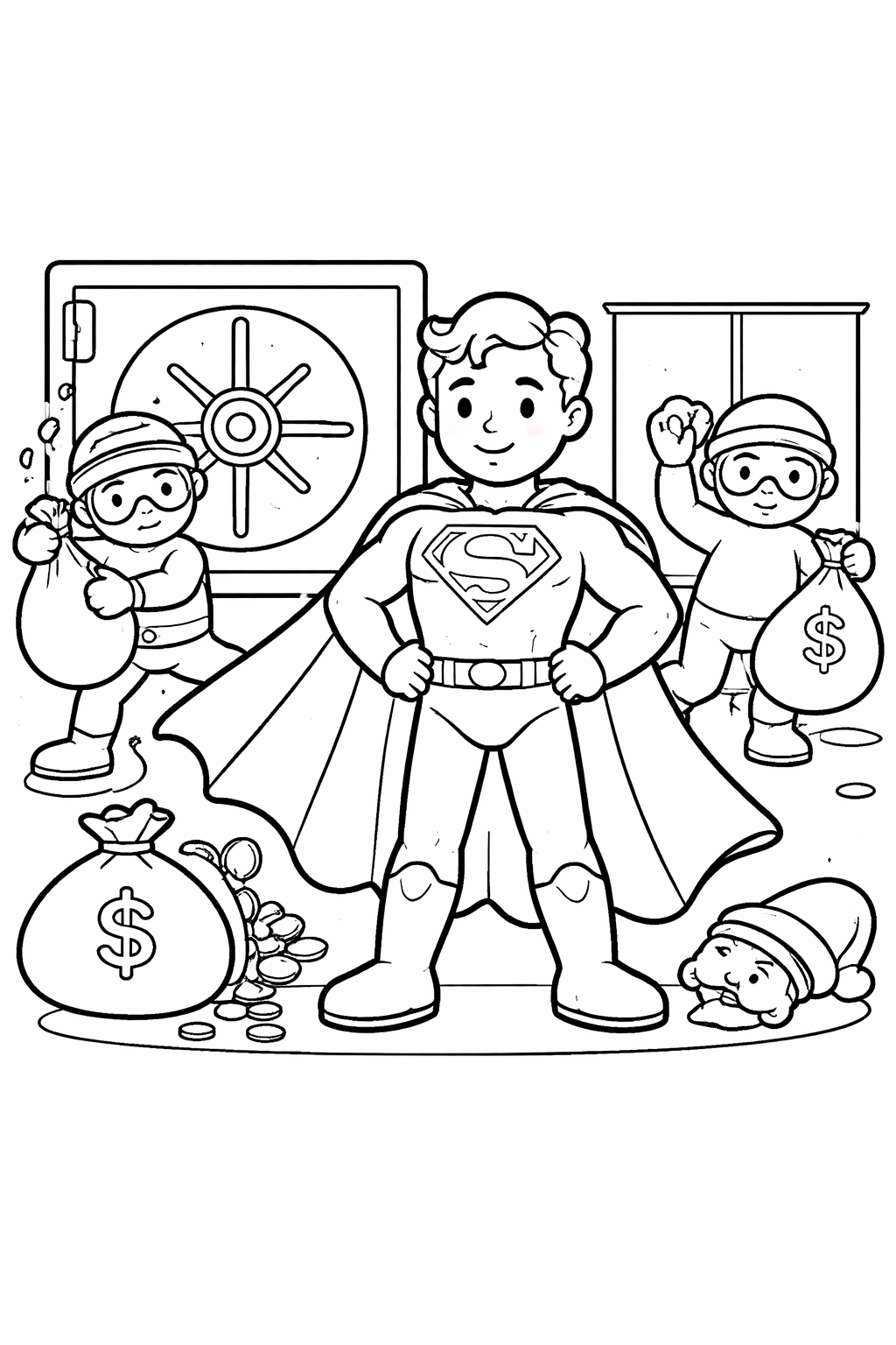 Superman Stopping A Bank Robbery - Free Superhero Coloring Page