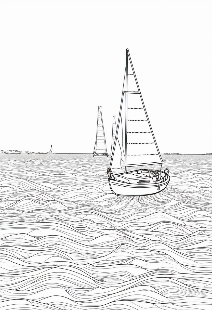 Boats Sailing Beyond The Horizon - Free Vehicle Coloring Page