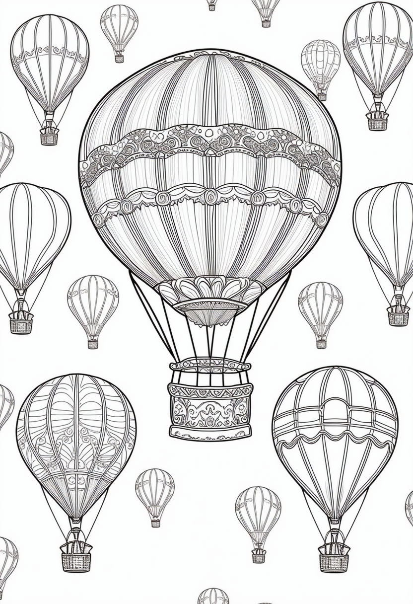 Flying High With Colorful Hot Air Balloons - Free Vehicles Coloring Page