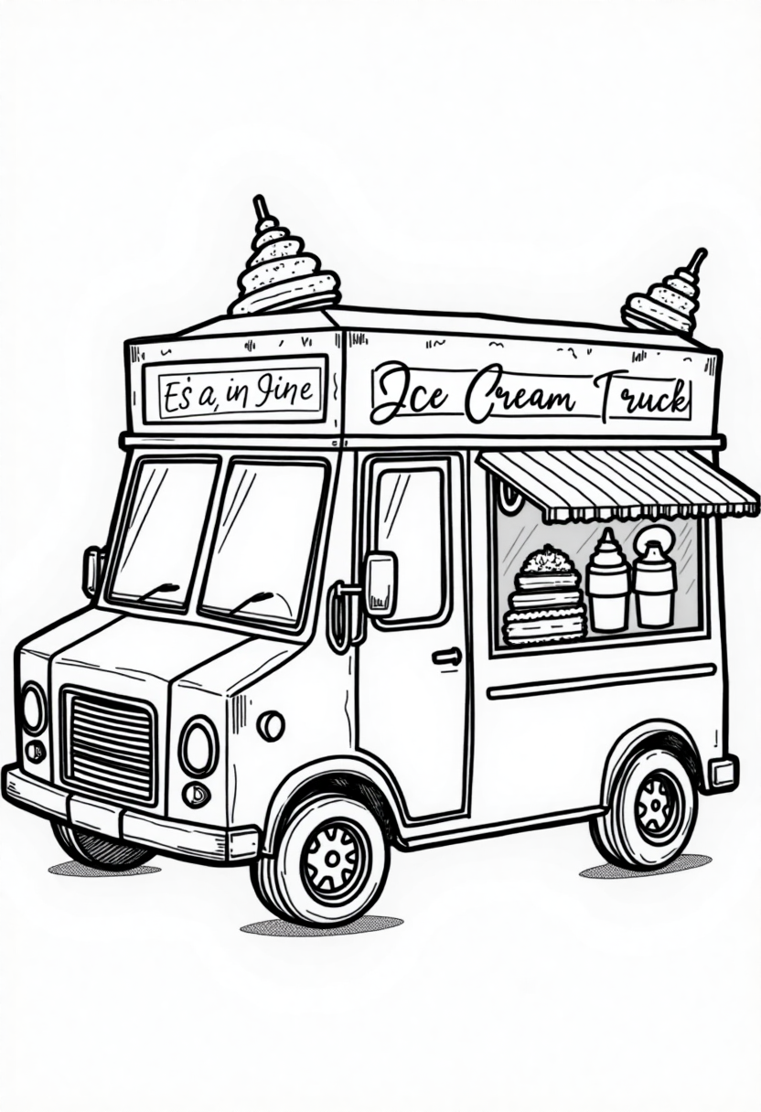 Ice Cream Truck Ringing Its Bell - Free Vehicles Coloring Page