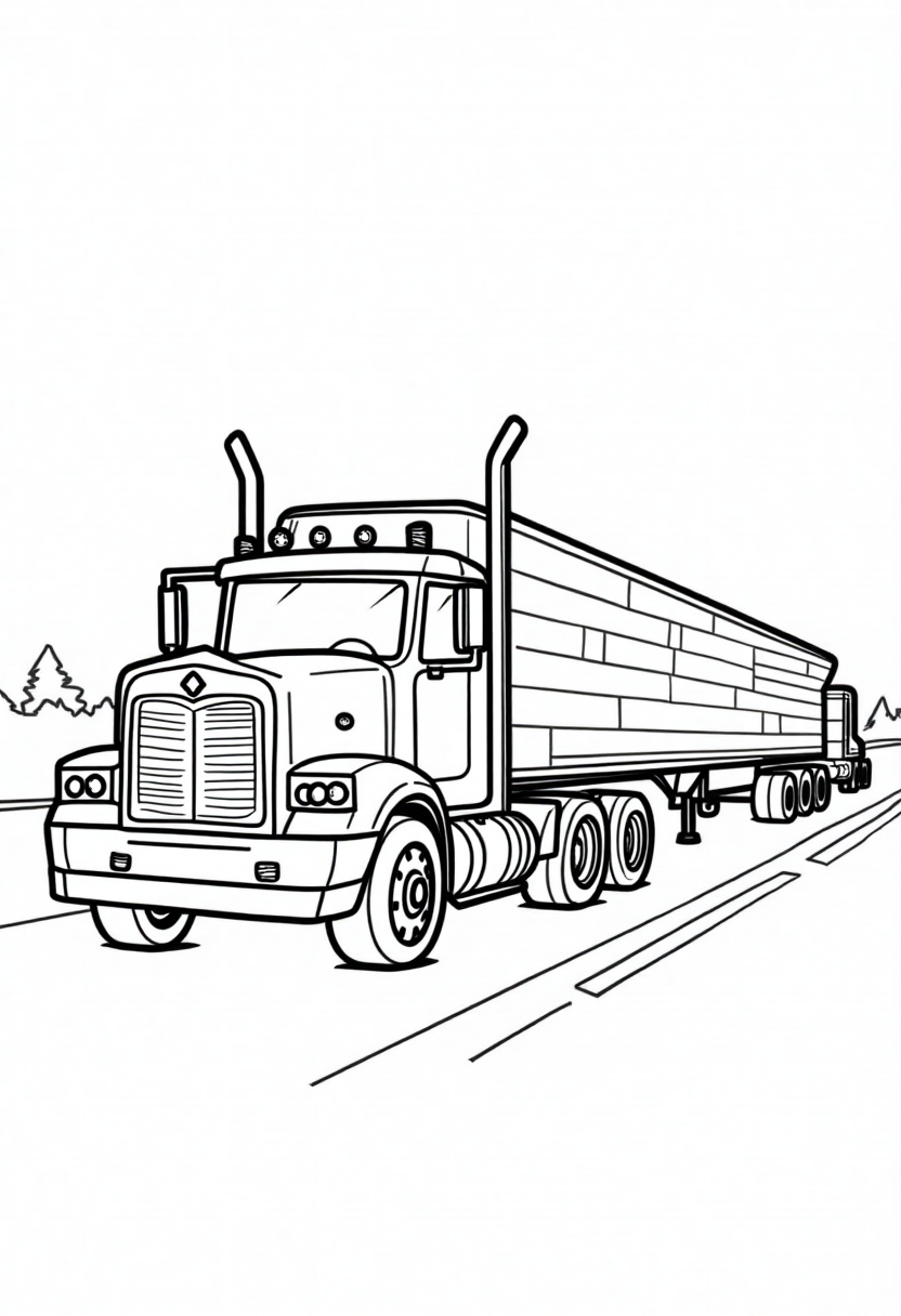 Mighty Trucks On The Open Highway - Free Vehicle Coloring Page