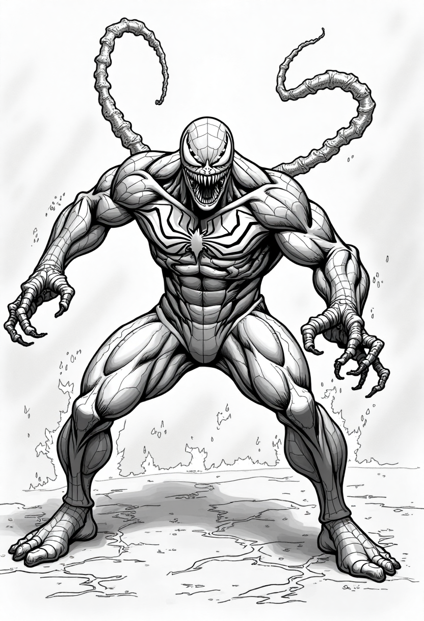 Venom Protecting Friends From Villains - Free Action Coloring Page