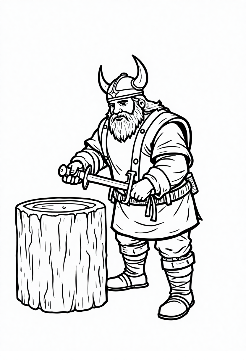 Viking Blacksmith Crafting a Sword – Free Coloring Page