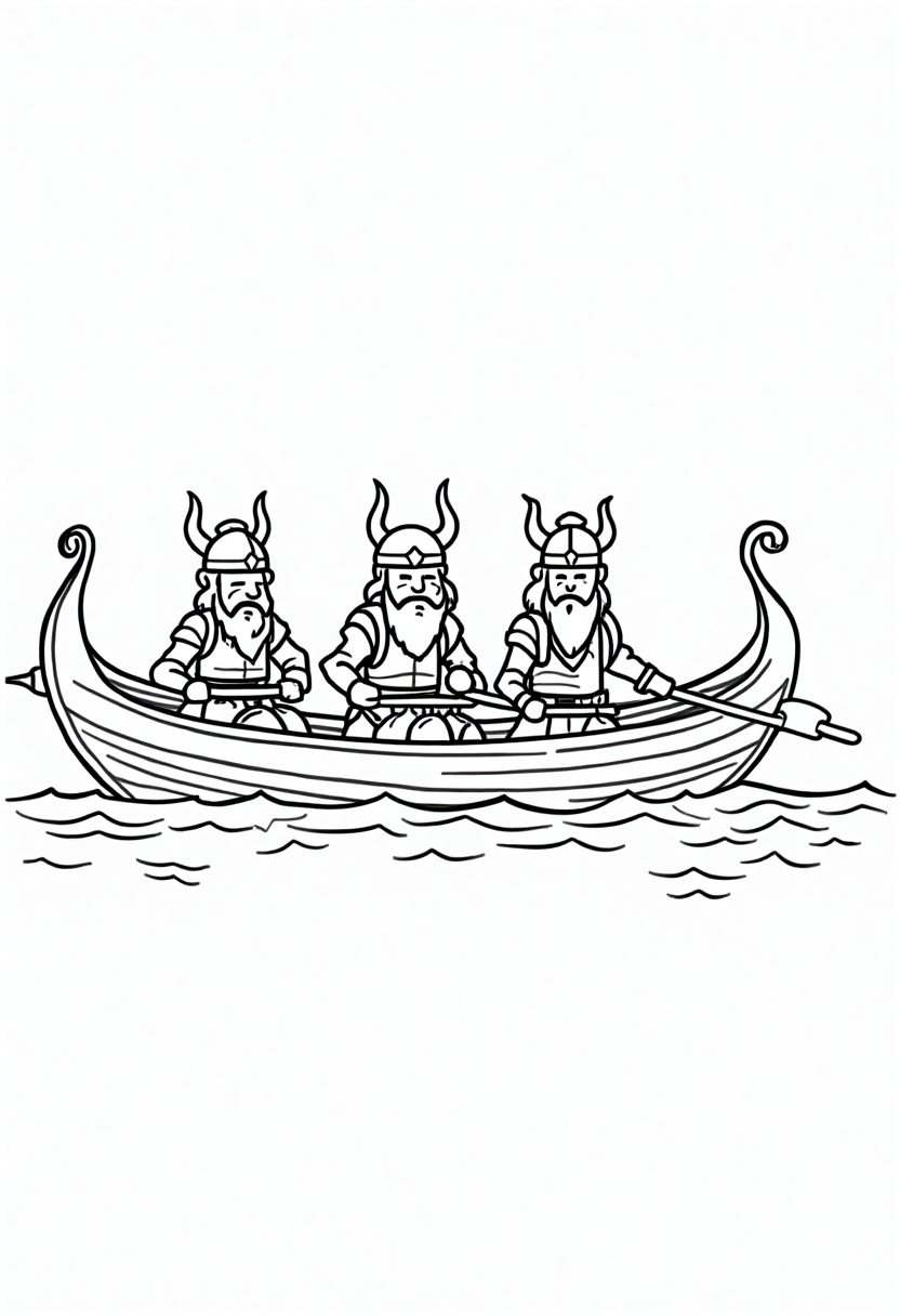 Viking Warriors Rowing Longship - Free Viking Coloring Page