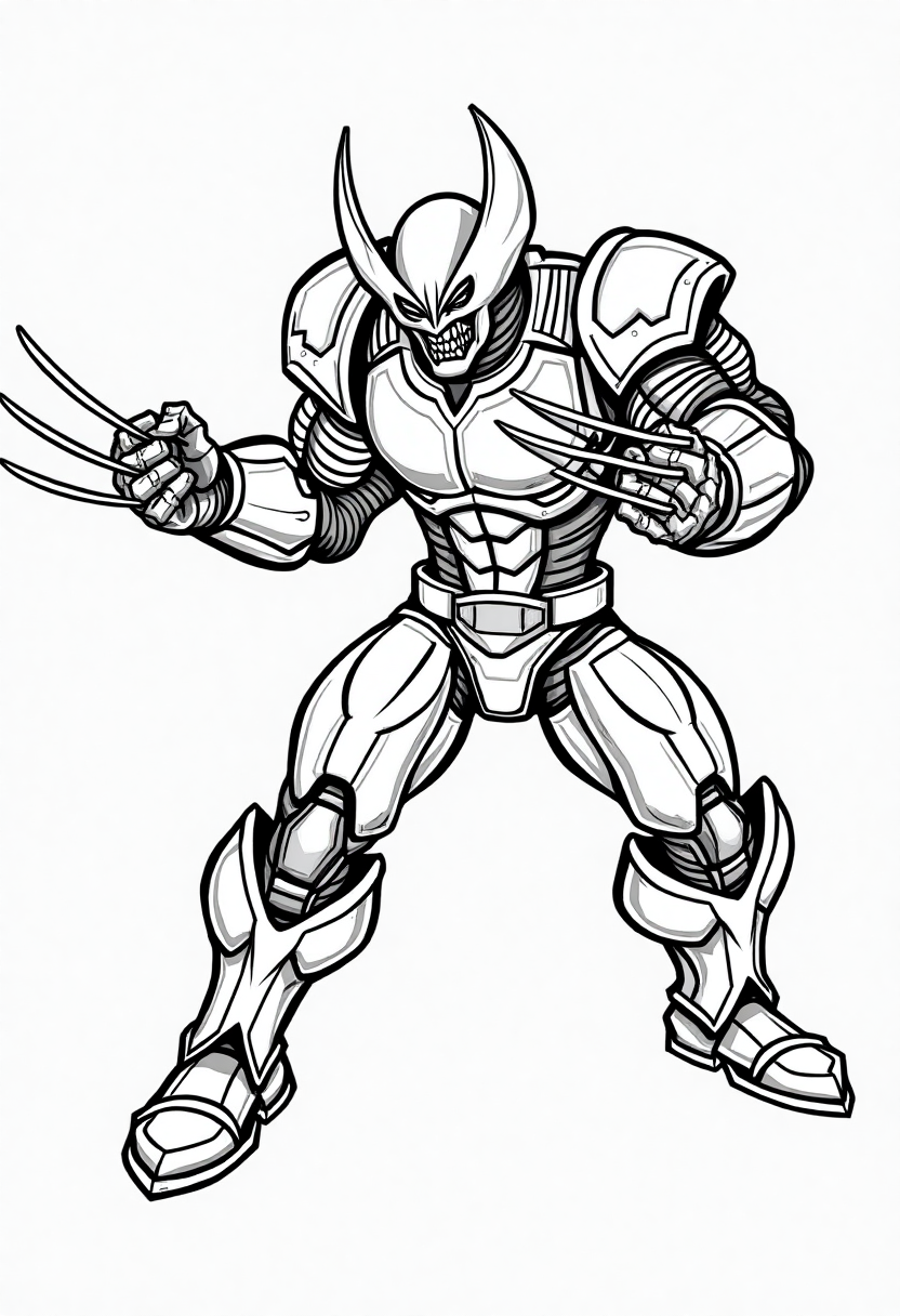 Wolverine Battling Sentinel Robot – Free Action Coloring Page
