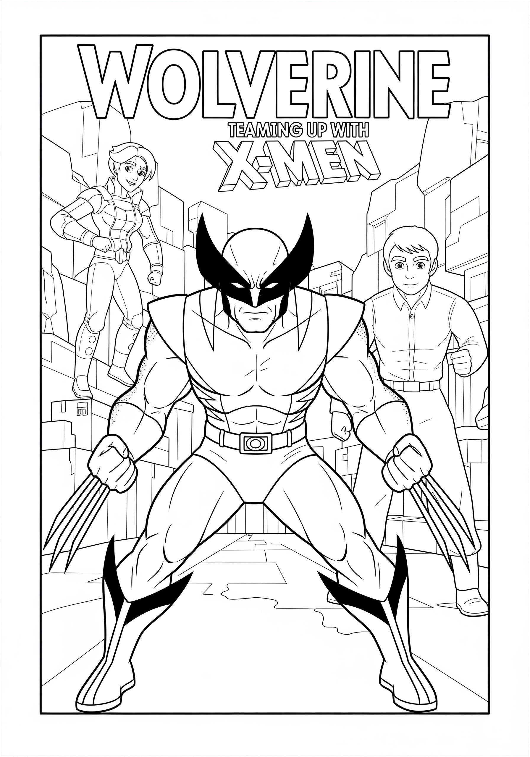 Wolverine Teaming Up With The X-Men - Free Hero Coloring Page