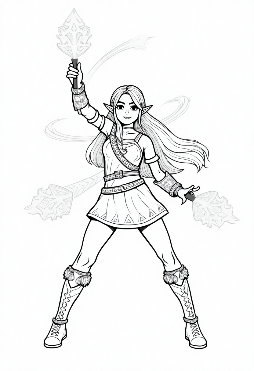 Princess Zelda Releasing Light Arrows - Free Zelda Coloring Page